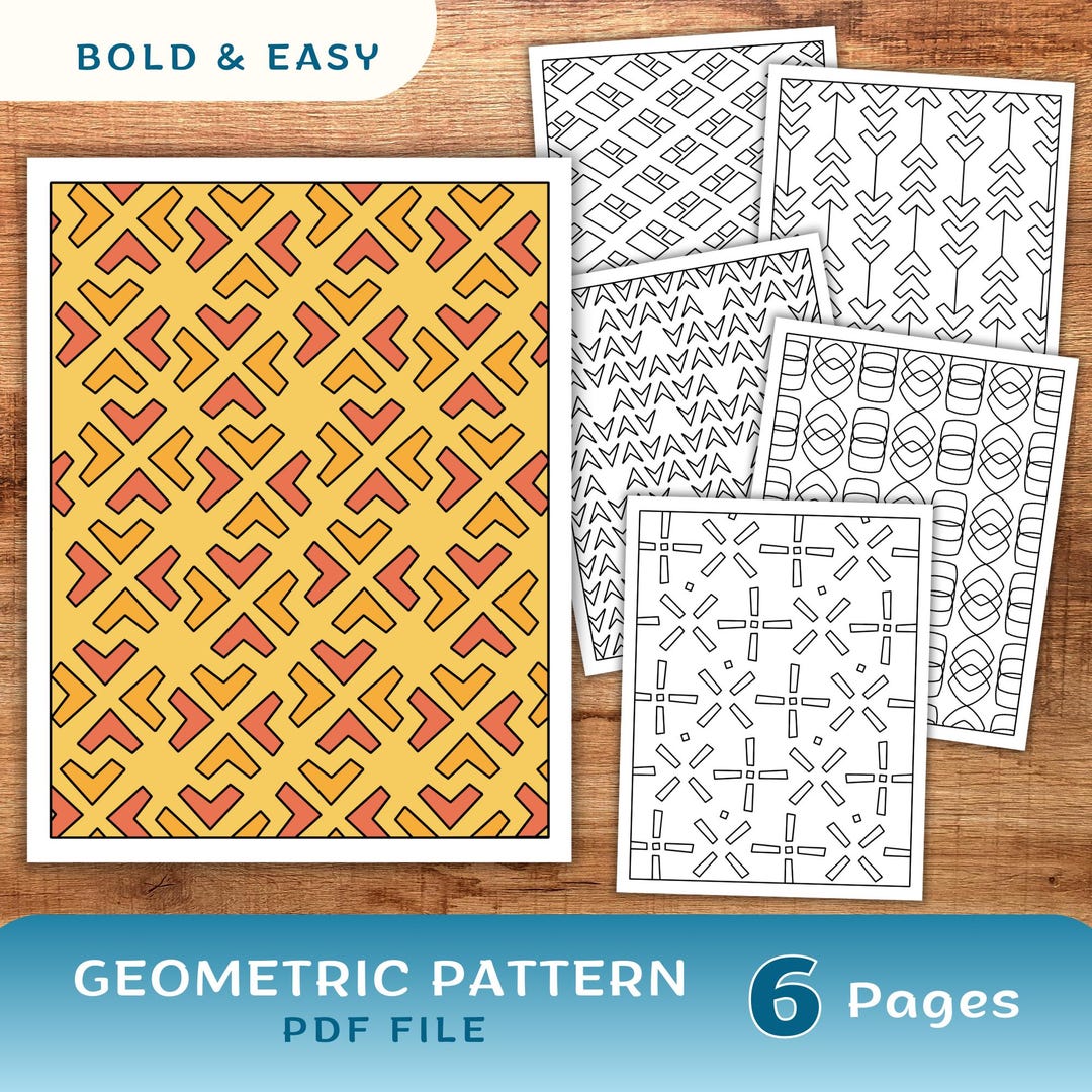 6 Bold and Easy Geometric Patterns Coloring Pages, Reapeting Pattern ...