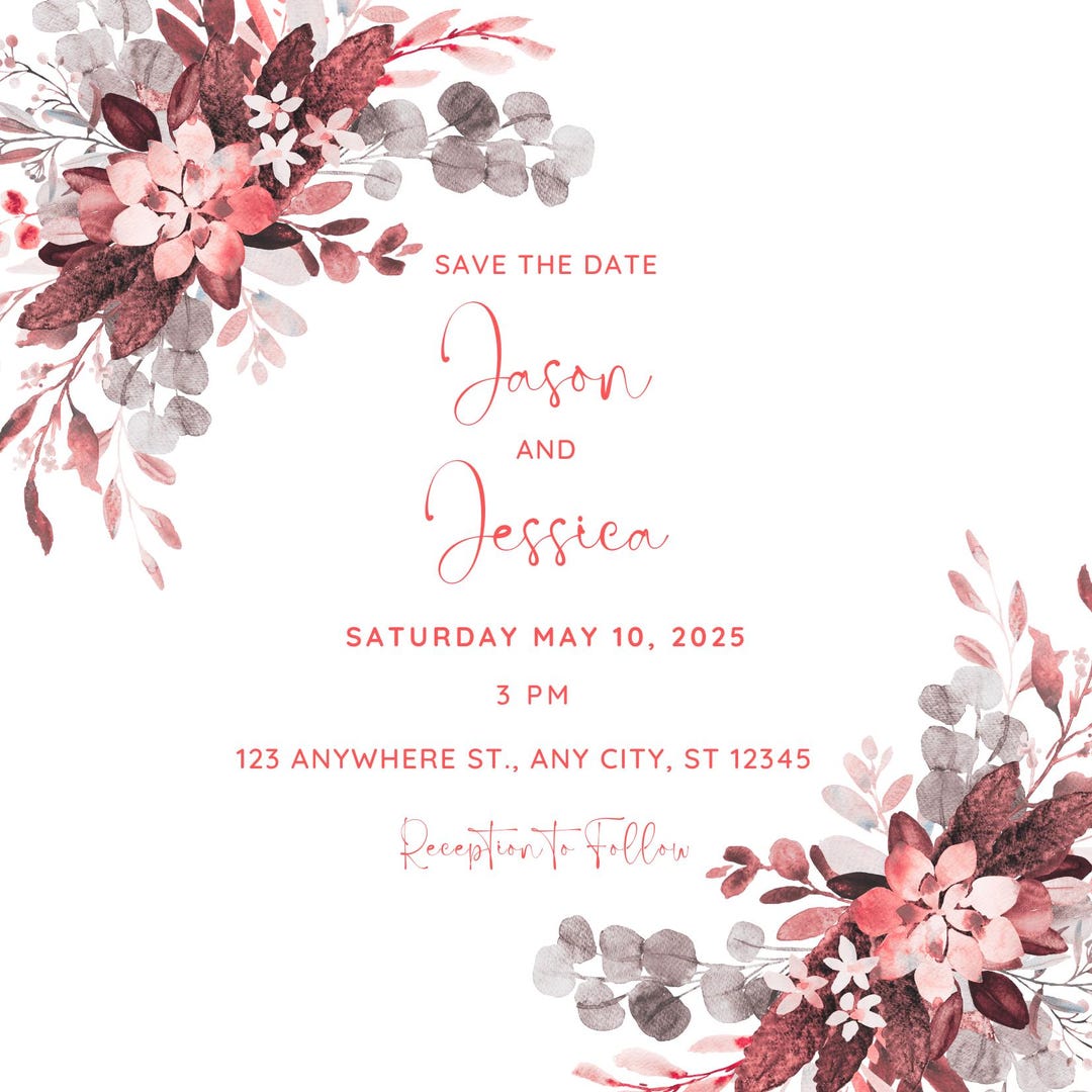Red Wedding Invitation Template, Elegant Design Wedding Invitation ...