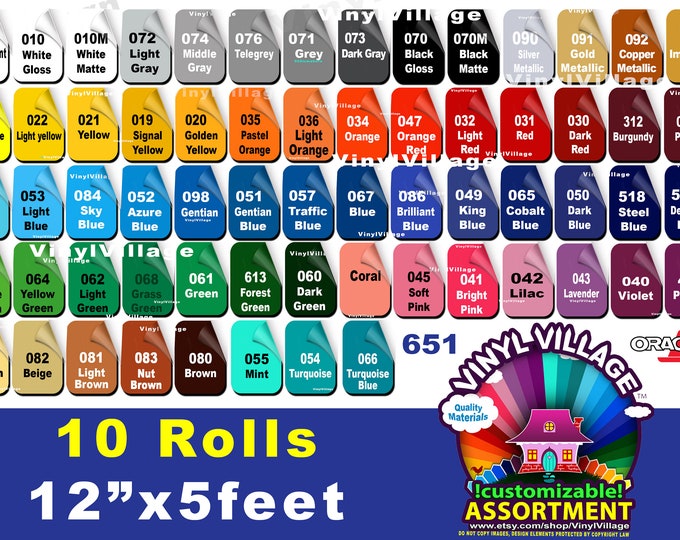 10 Pack 12 Inch Rolls Oracal 651 Adhesive Backed Vinyl Craft & Sign ...