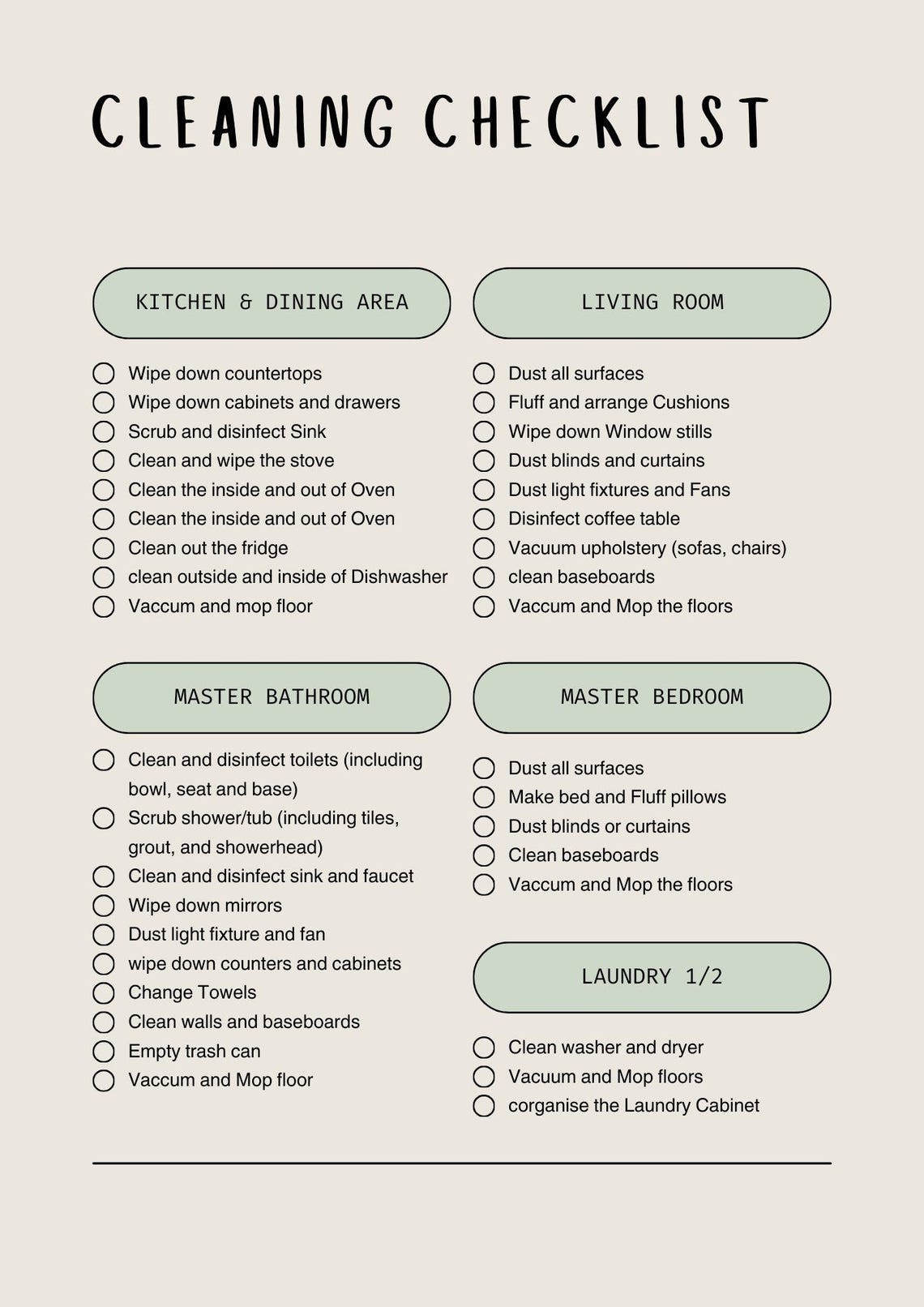 Cleaning Checklist - Etsy