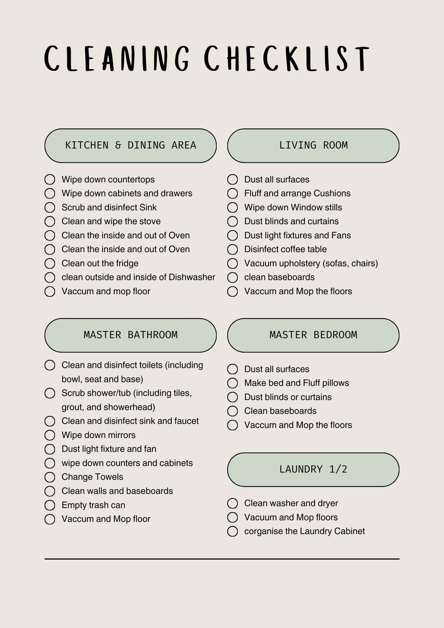 Cleaning Checklist - Etsy