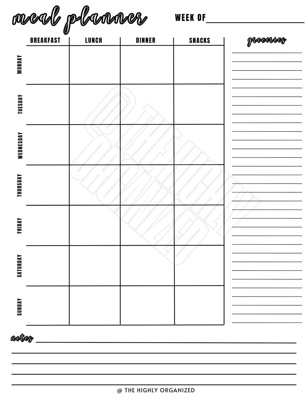Weekly Meal Planner Broken Down for Breakfast, Lunch, Dinner and Snacks ...
