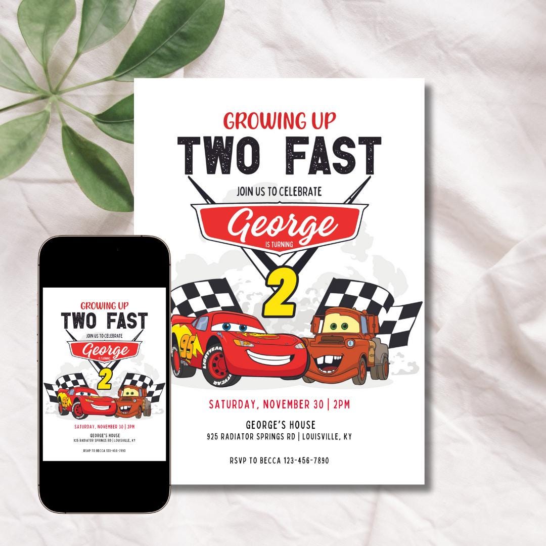 Cars Birthday Invitation | Lightning Mcqueen | 2nd Birthday Party ...