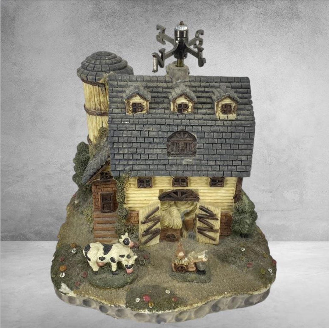 BARN MUSIC BOX -- Vintage, Rotating Weather Vane, Wind-up, Farm Animals ...
