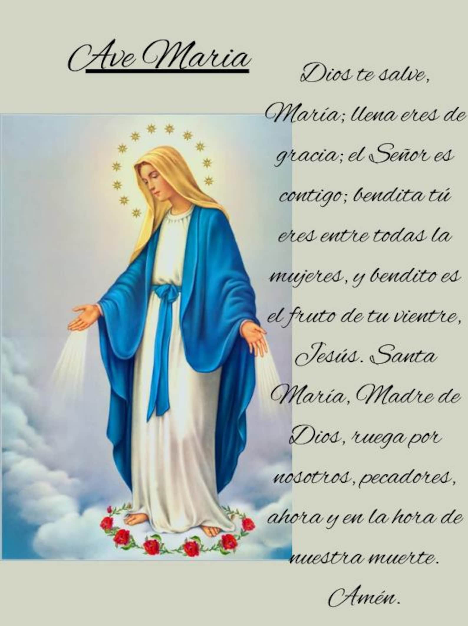 Ave Maria - Hail Mary Prayer in Spanish - Etsy