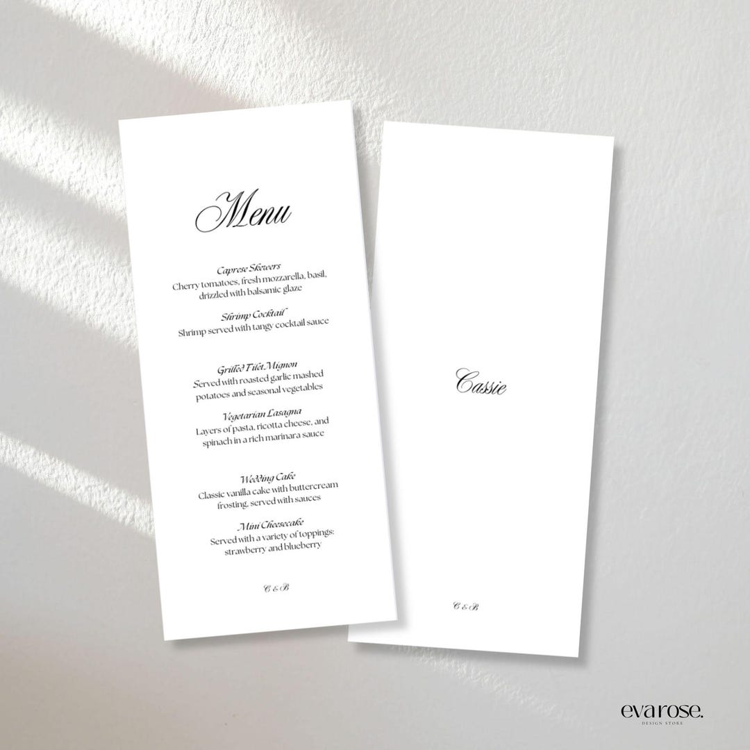Wedding Menu & Name Cards Template Double Sided, Printable Wedding Menu ...