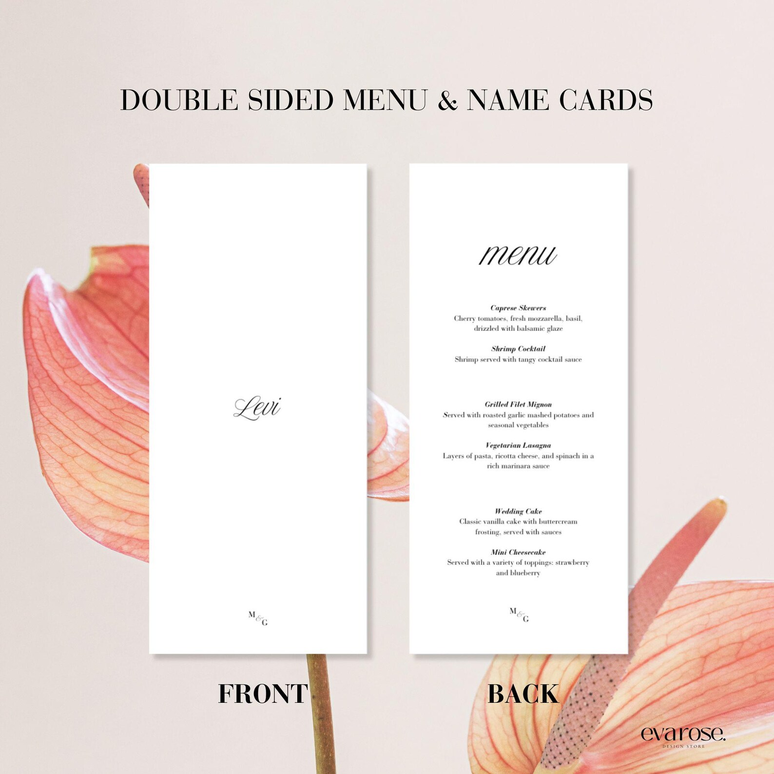 Wedding Menu & Name Cards Template Double Sided, Printable Wedding Menu ...