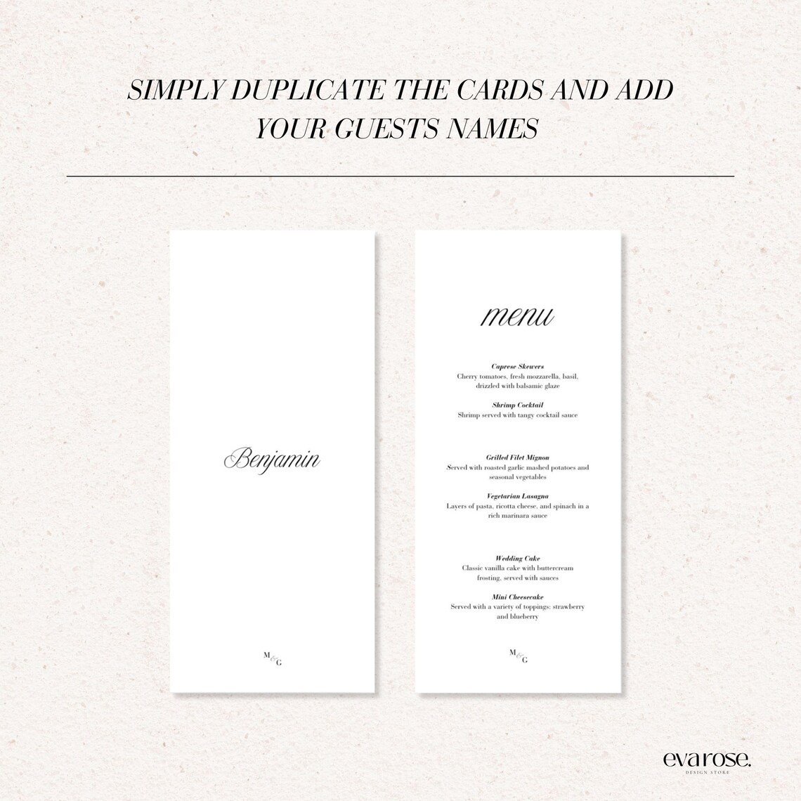 Wedding Menu & Name Cards Template Double Sided, Printable Wedding Menu ...