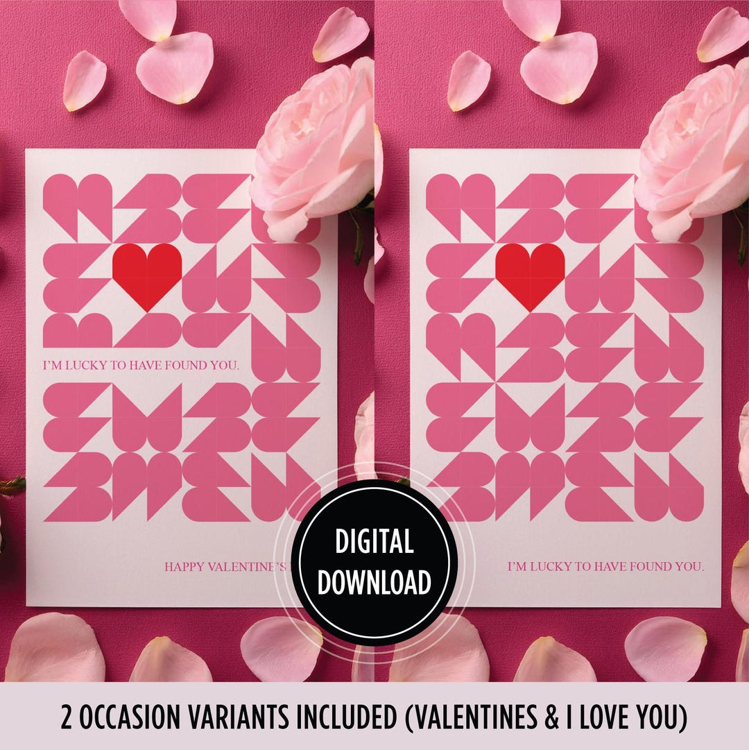 Printable Valentine's Card Modern Valentine's Card Graphic Design Card ...