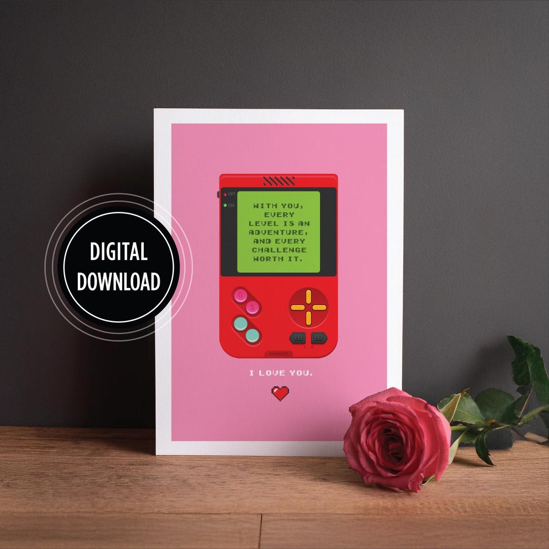 Printable Retro Gaming Valentines Day Card Gamer Love Card Instant ...