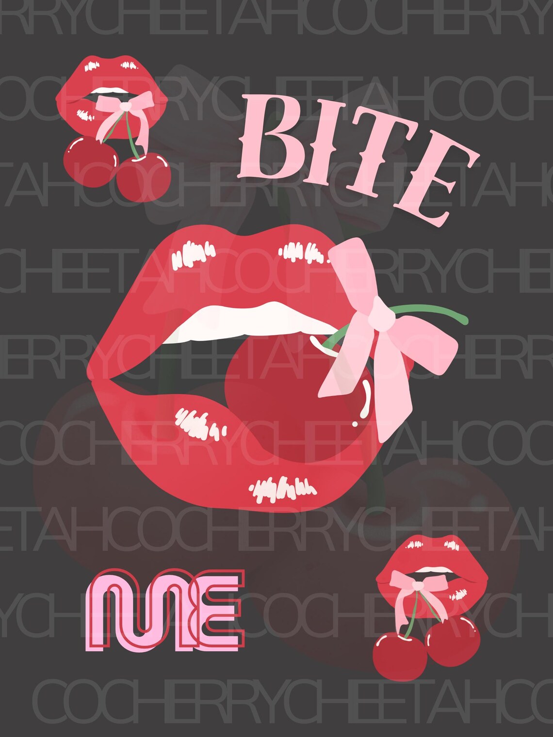 Bite Me Cherry and Lips Poster/ Wall Poster - Etsy
