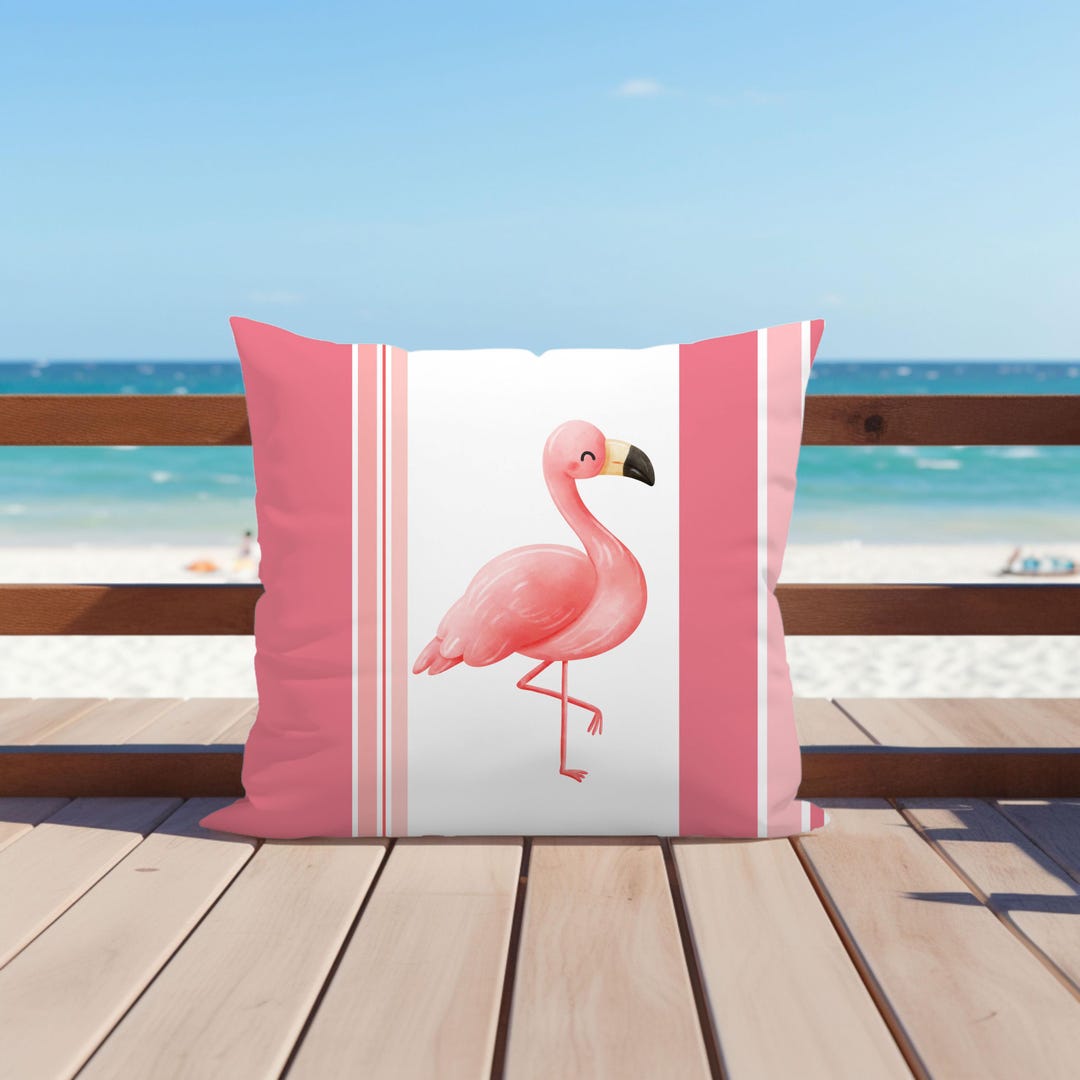 Flamingo Outdoor Pillow Pink and White Decorative Cushion for Patio ...
