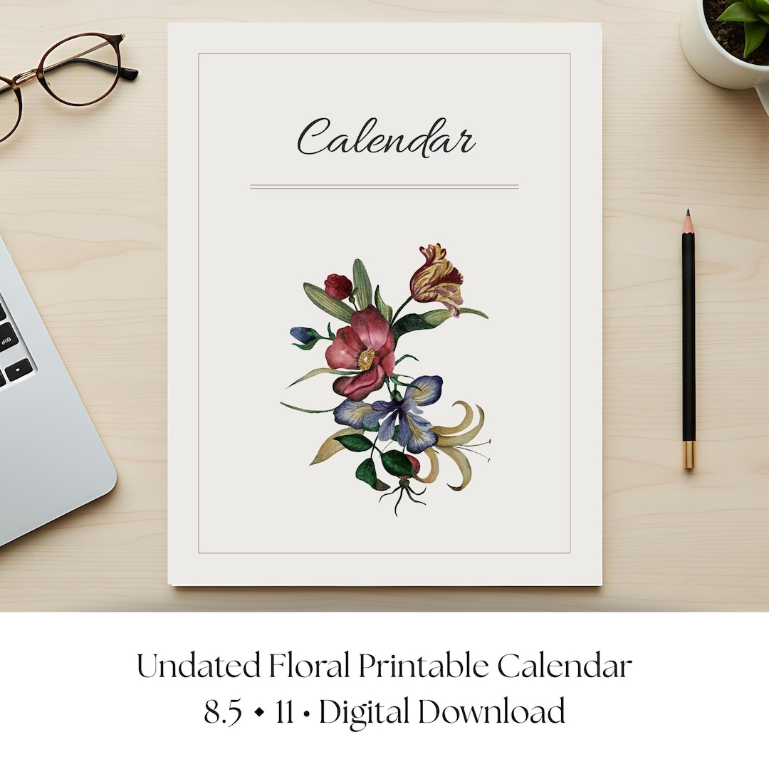 Undated Floral Calendar Printable | Monthly Planner Vintage Botanical ...
