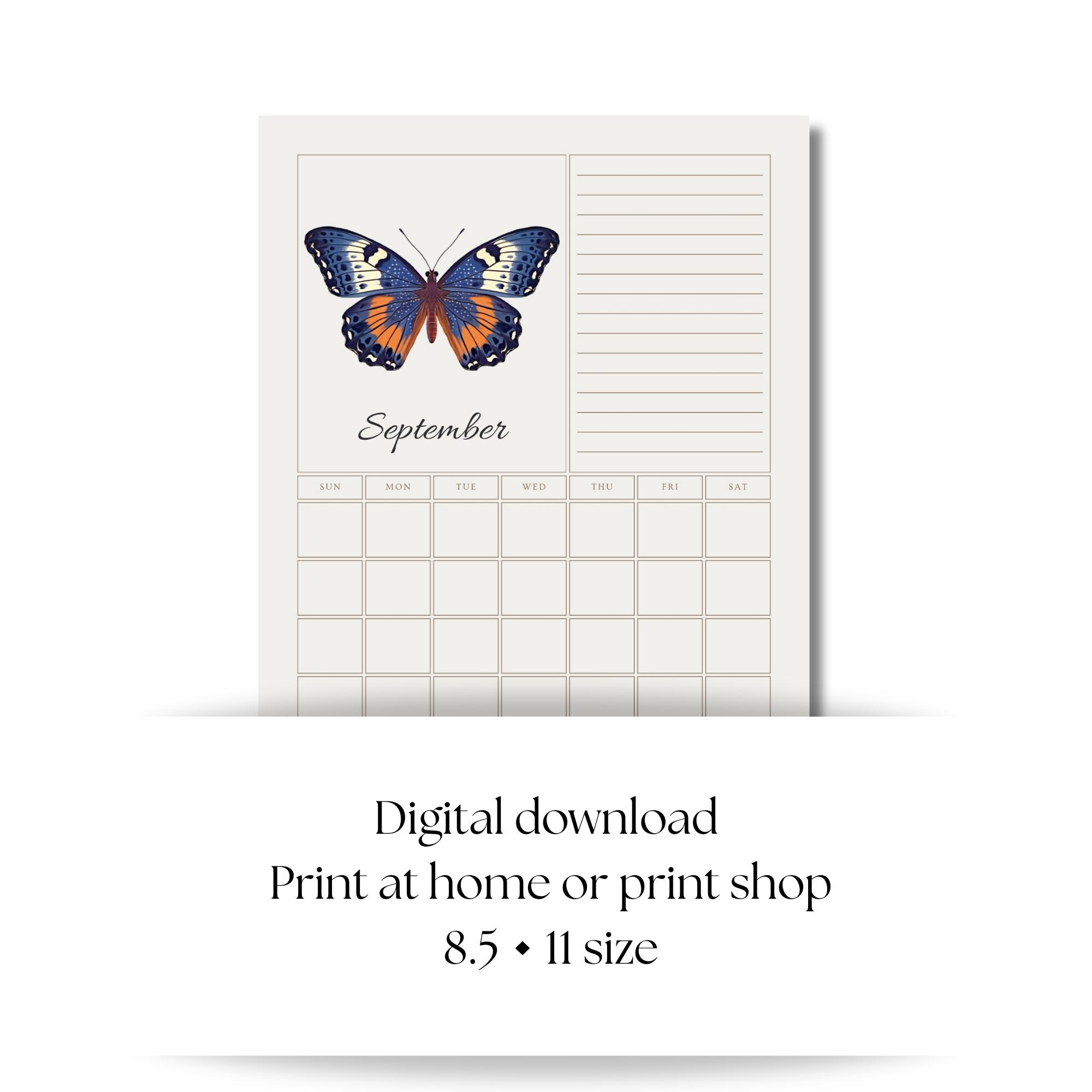 Undated Butterfly Calendar Printable | Monthly Planner for Home or ...