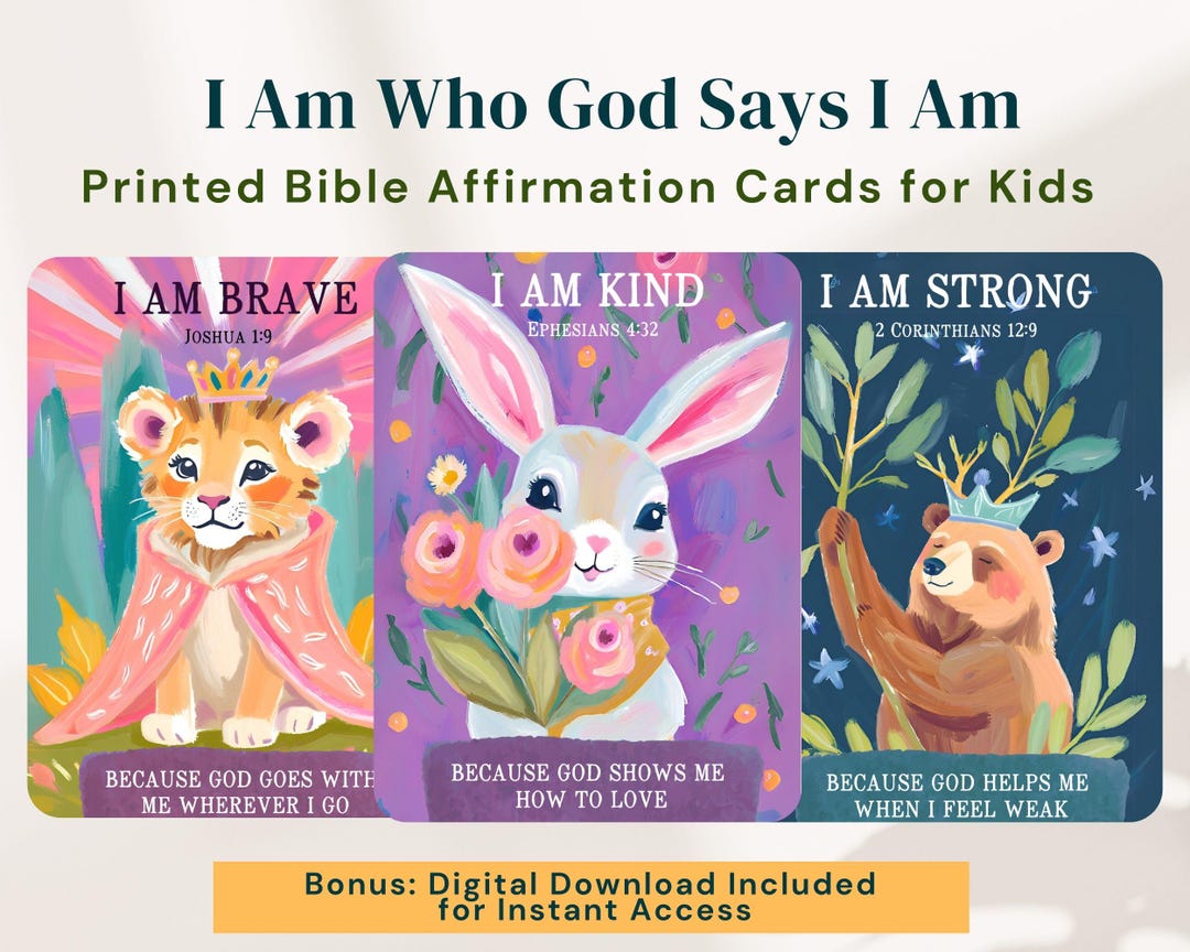 Printed I Am Affirmation Cards for Kids | Christian Bible Verse ...