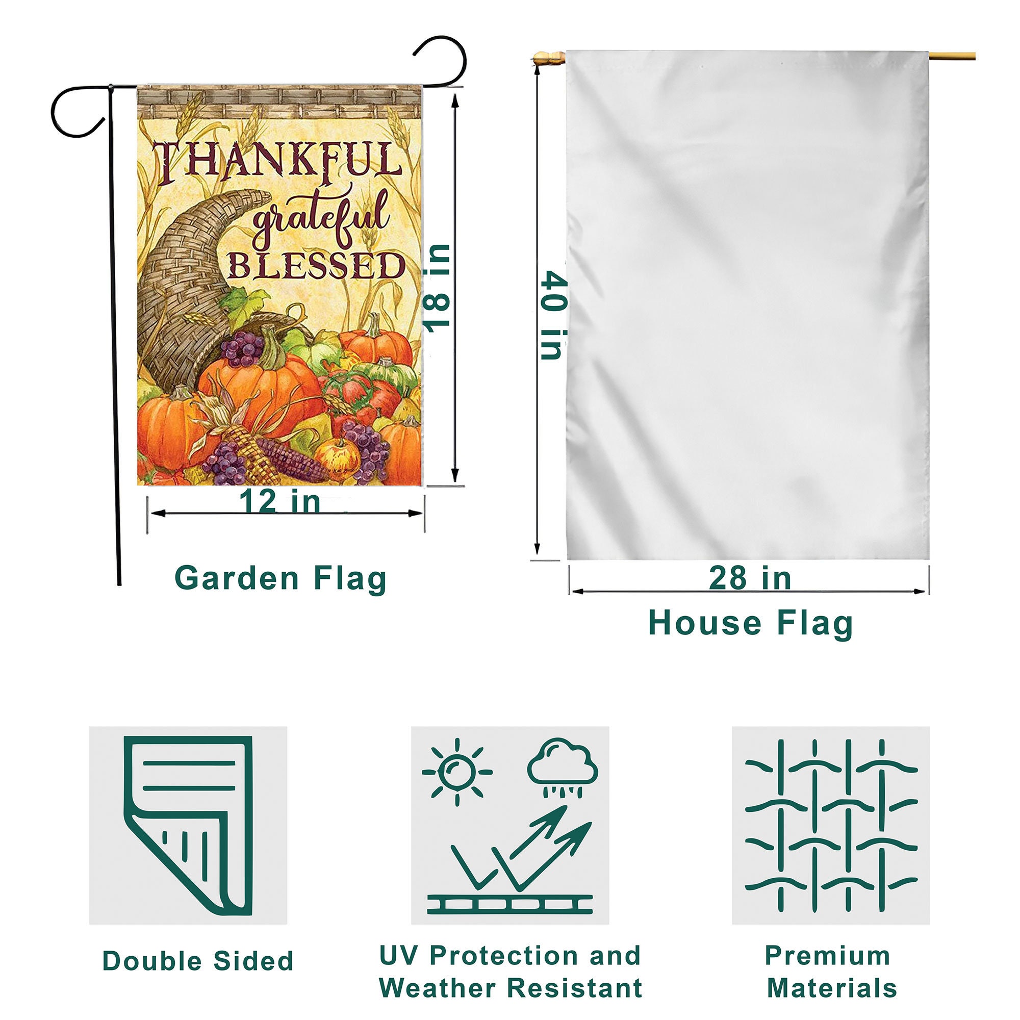 Thanksgiving Flag, Thankful Grateful Blessed Flag