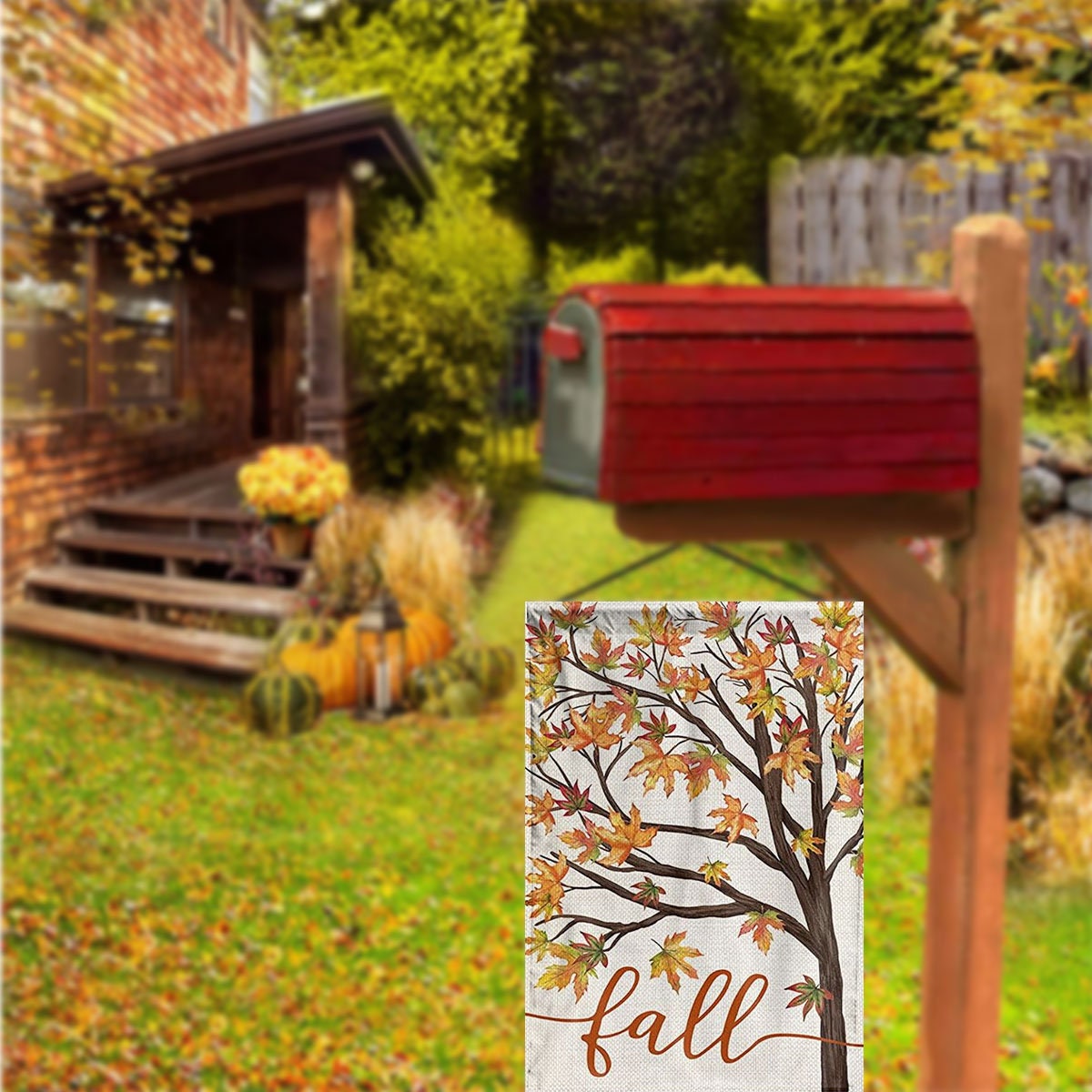 Fall Tree Garden Flag, Autumn House Flag, Hello Fall Flag sold by ...
