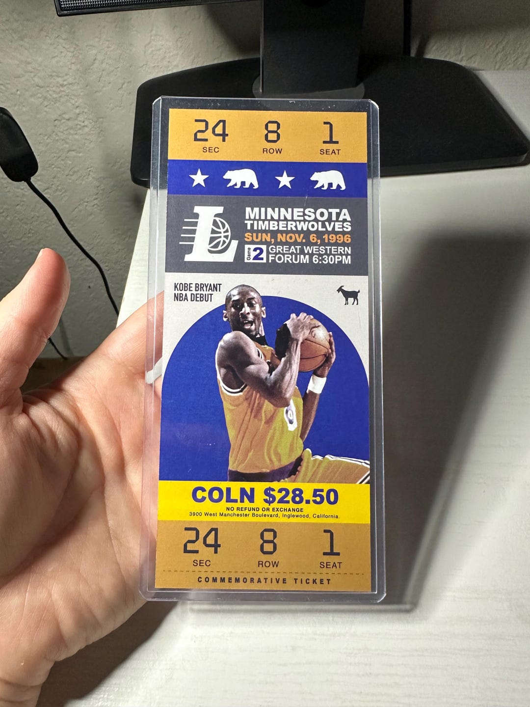 Kobe Bryant Physical Custom Commemorative NBA Debut Game Ticket Personalized Basketball ...