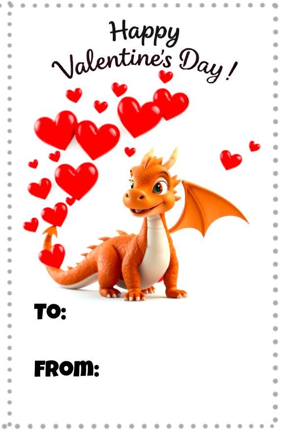 16 Cute Dragon Happy Valentine's Day Printable Pass Along Cards - Etsy