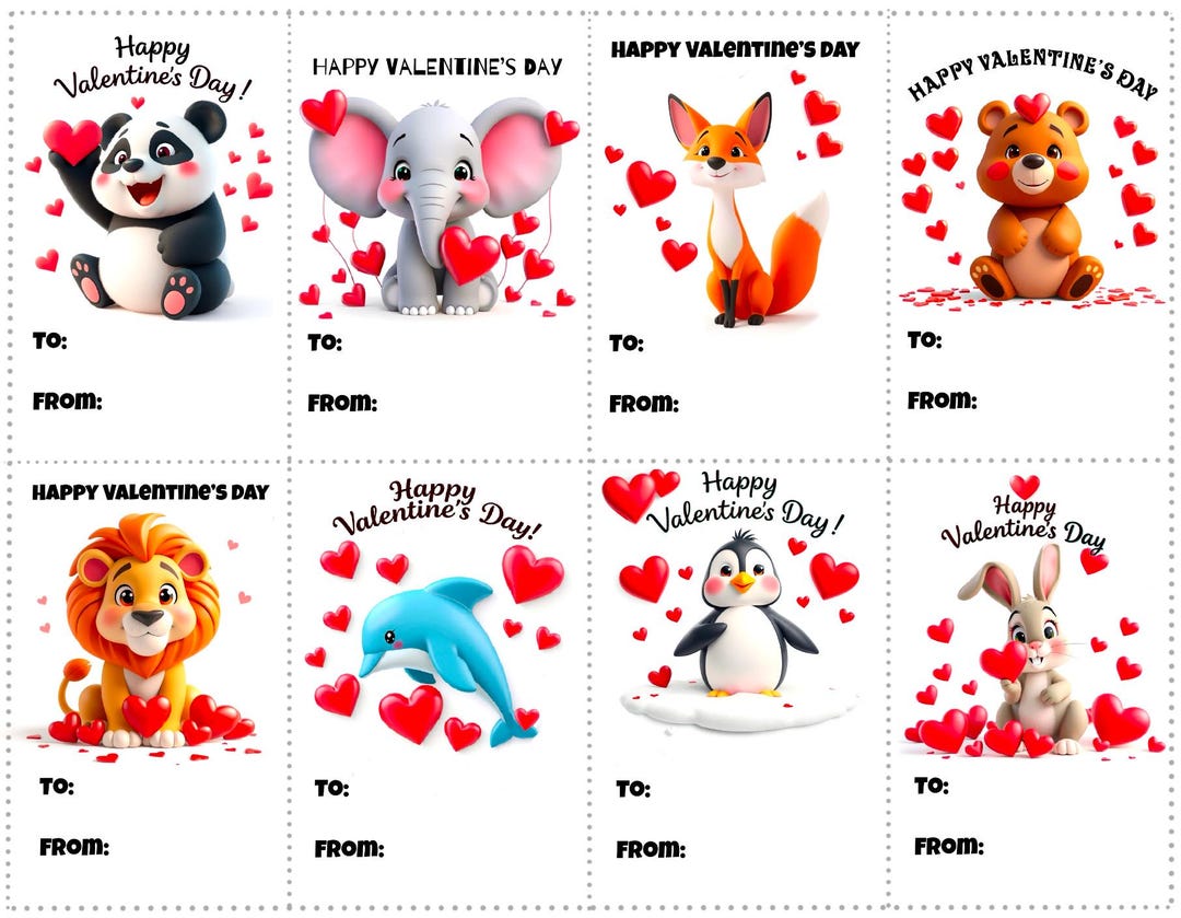 16 Cute Animal Valentine Printable Cards | Kids Valentine Pass Along ...