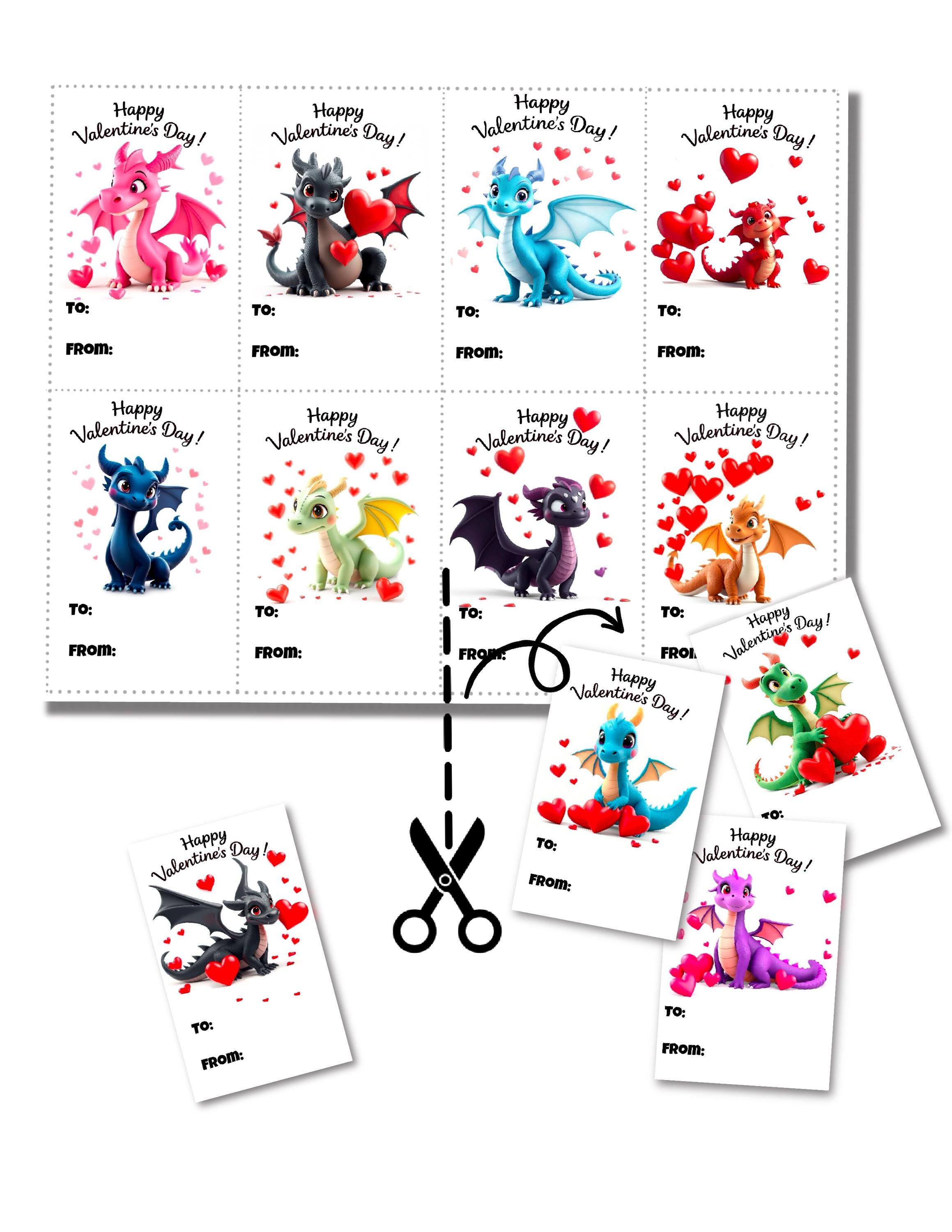 16 Cute Dragon Valentine Printable Cards | Kids Valentine Pass Along ...