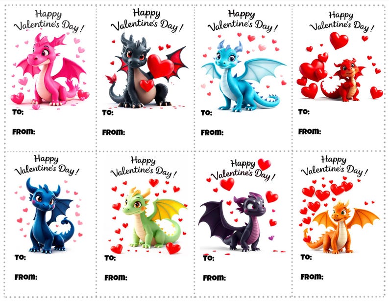 16 Cute Dragon Valentine Printable Cards | Kids Valentine Pass Along ...