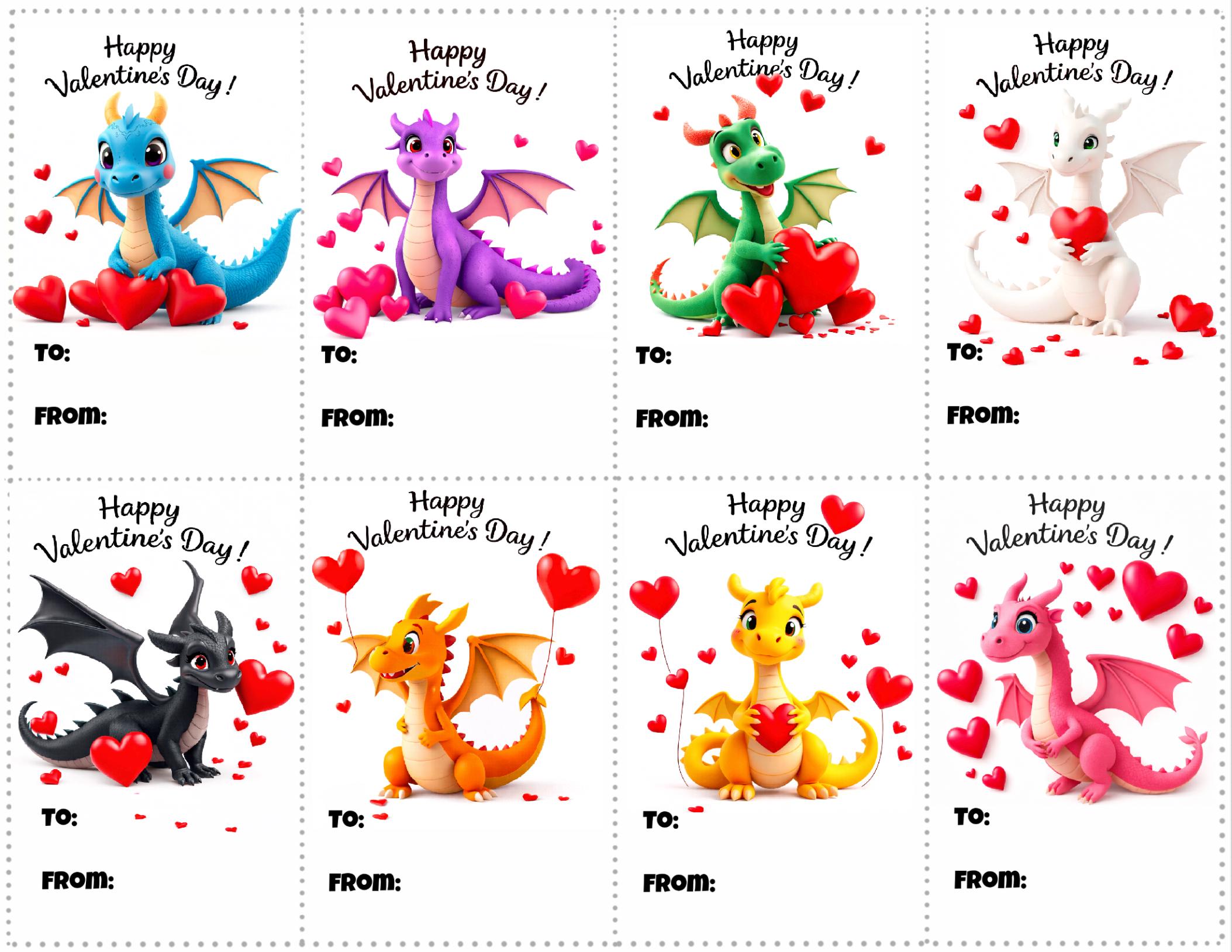 16 Cute Dragon Valentine Printable Cards | Kids Valentine Pass Along ...