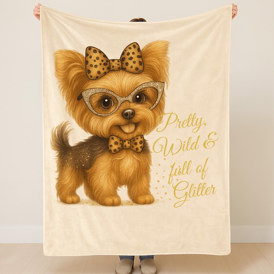 Sparkly Yorkie Blanket | Girly Plush Throw, Dog Lover Gift - Etsy