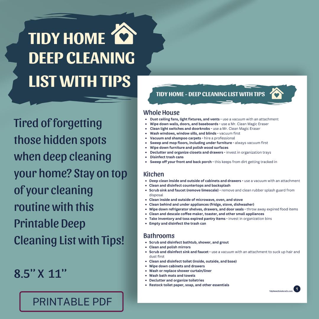 Printable Deep Cleaning List With Tips | Digital Download | Home ...