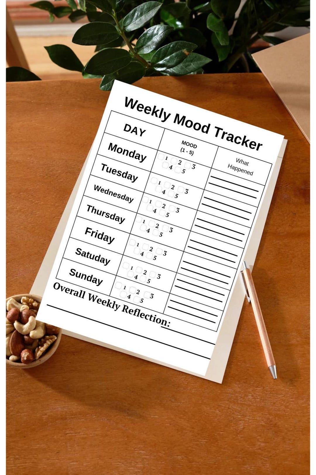 Weekly Mood Tracker Printable | One Page Mood & Emotion Log PDF ...