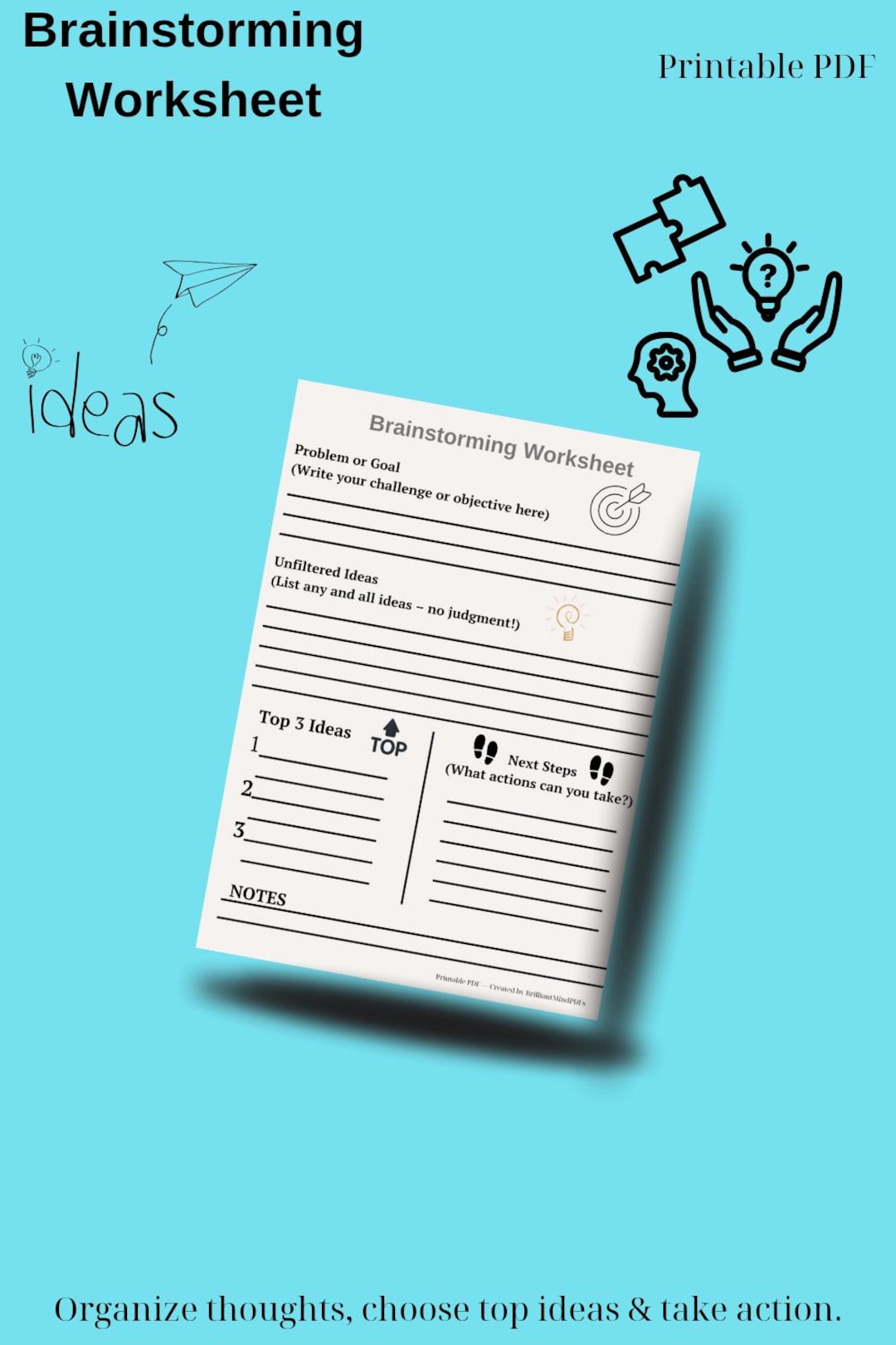 Brainstorming Worksheet Printable | Idea Planning Template | A4 PDF ...