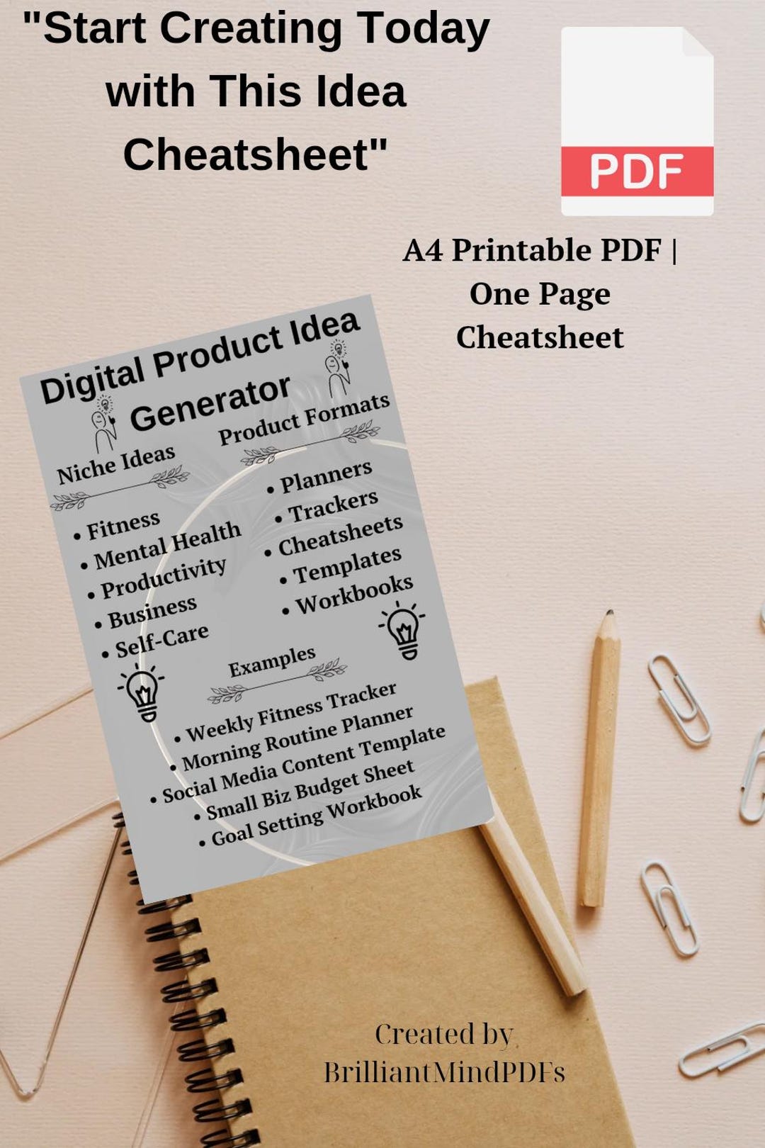 Digital Product Idea Generator – A4 Printable Cheatsheet PDF - Etsy
