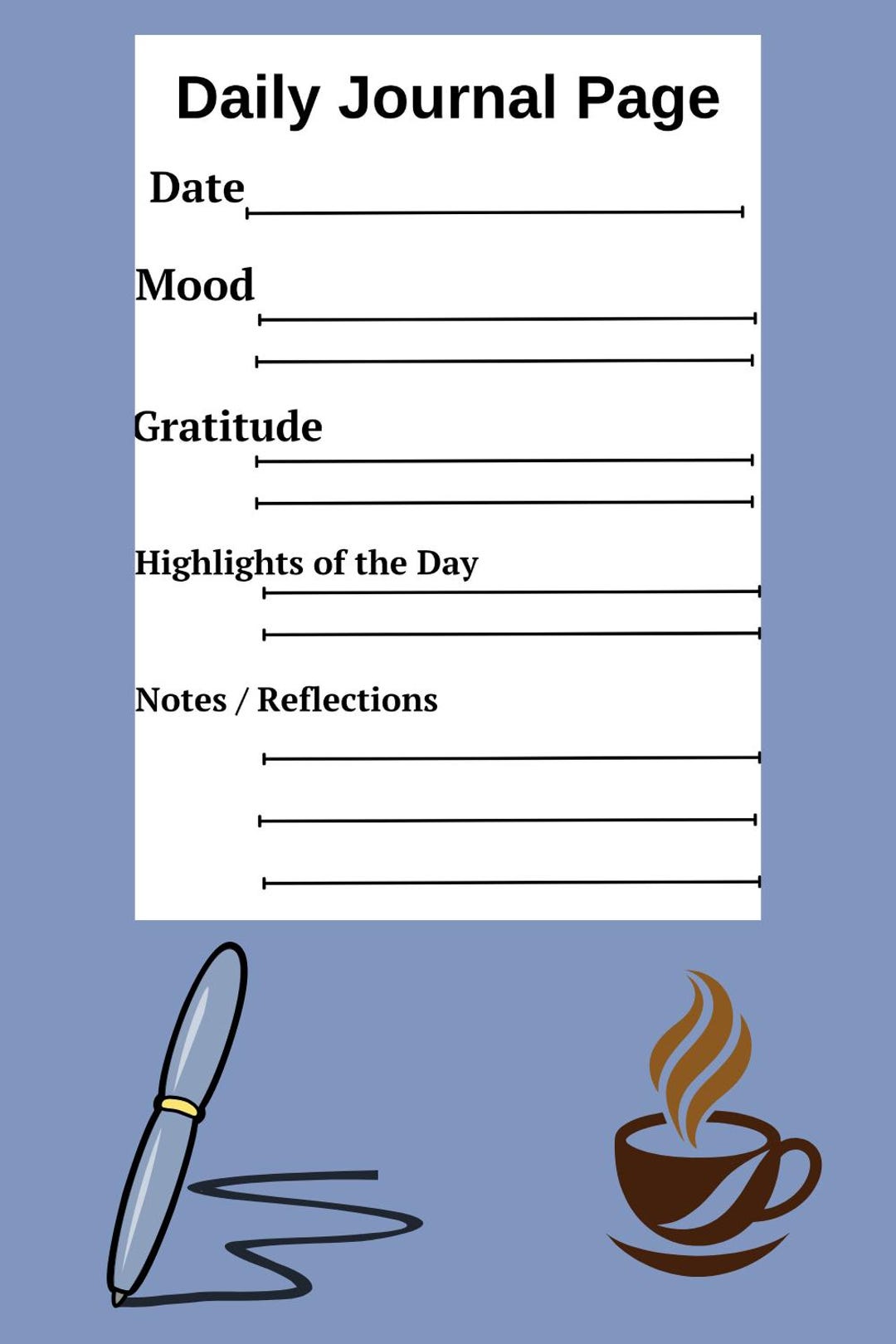 Daily Journal Printable – A4 Minimalist Reflection Page – Gratitude ...