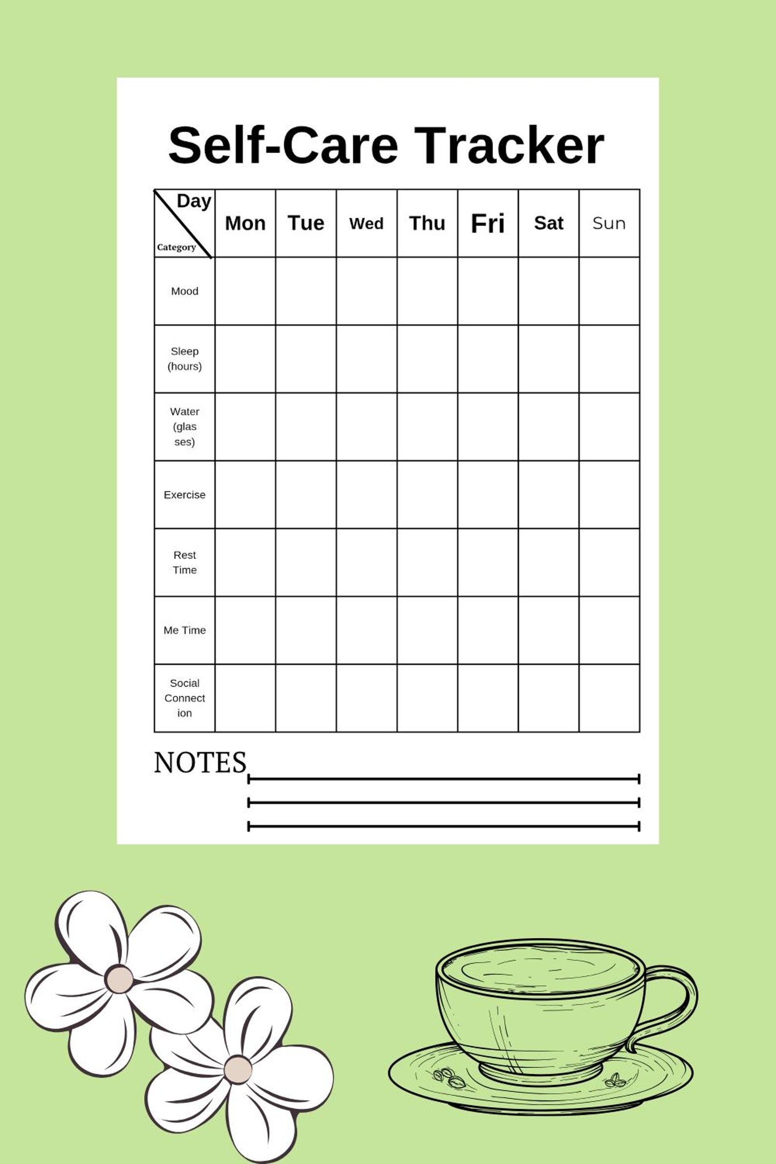 Self-care Tracker | Printable A4 Daily Wellness Planner | Mood, Sleep ...