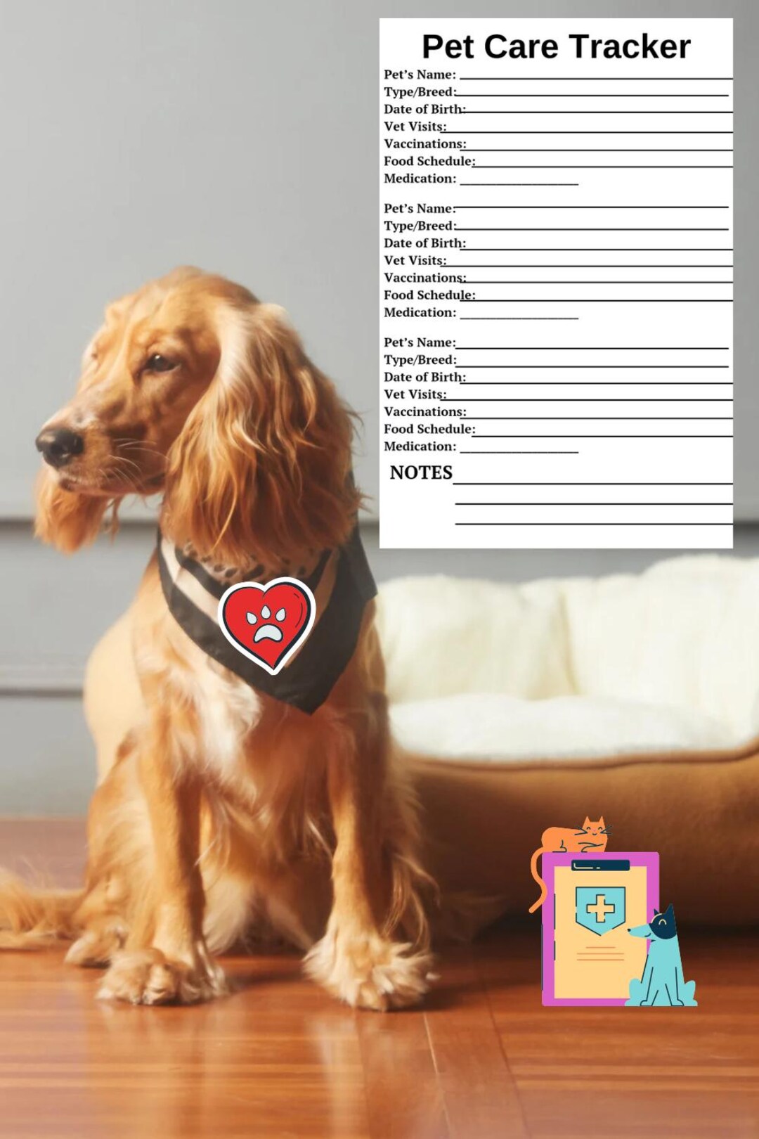 Pet Care Tracker Printable | One Page Pet Health Log | Vet Visits, Vaccinations & Feeding ...