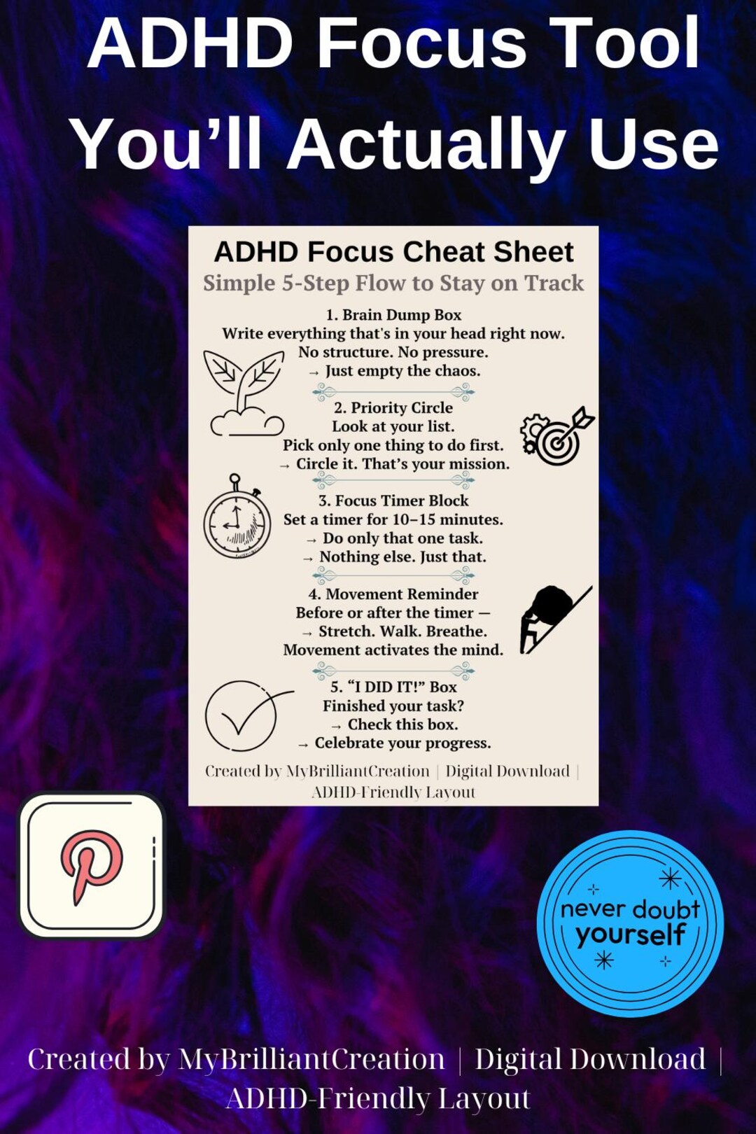 ADHD Focus Cheat Sheet PDF | One Page Focus Guide | Digital Download ...