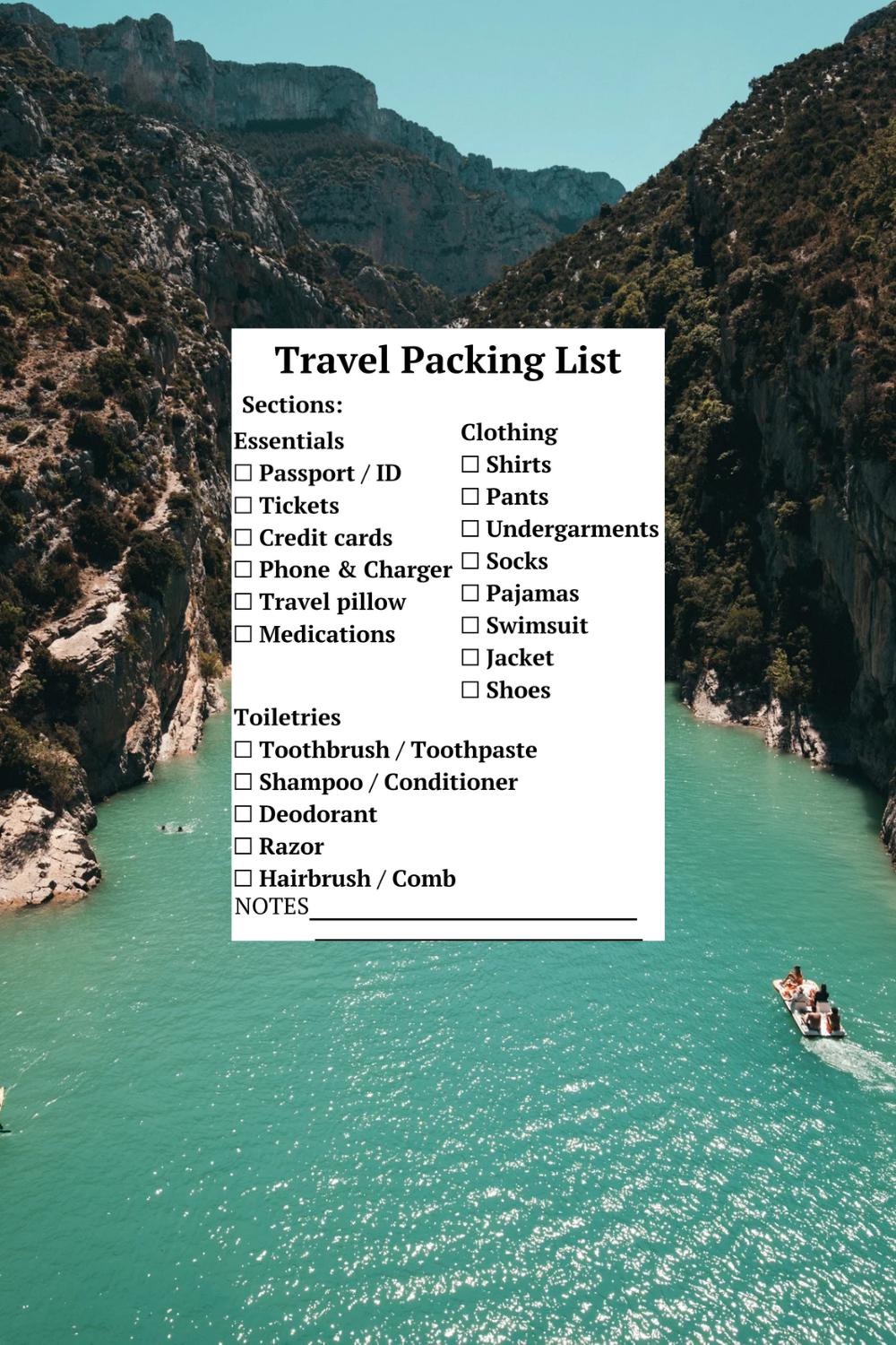 Travel Packing List Printable | One Page Vacation Packing Checklist PDF ...