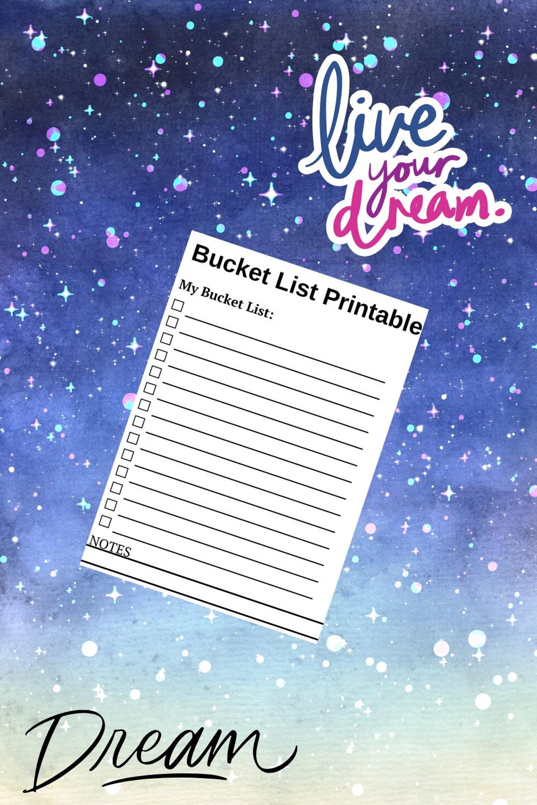 Bucket List Printable | One Page Life Goals & Dream Planner PDF ...