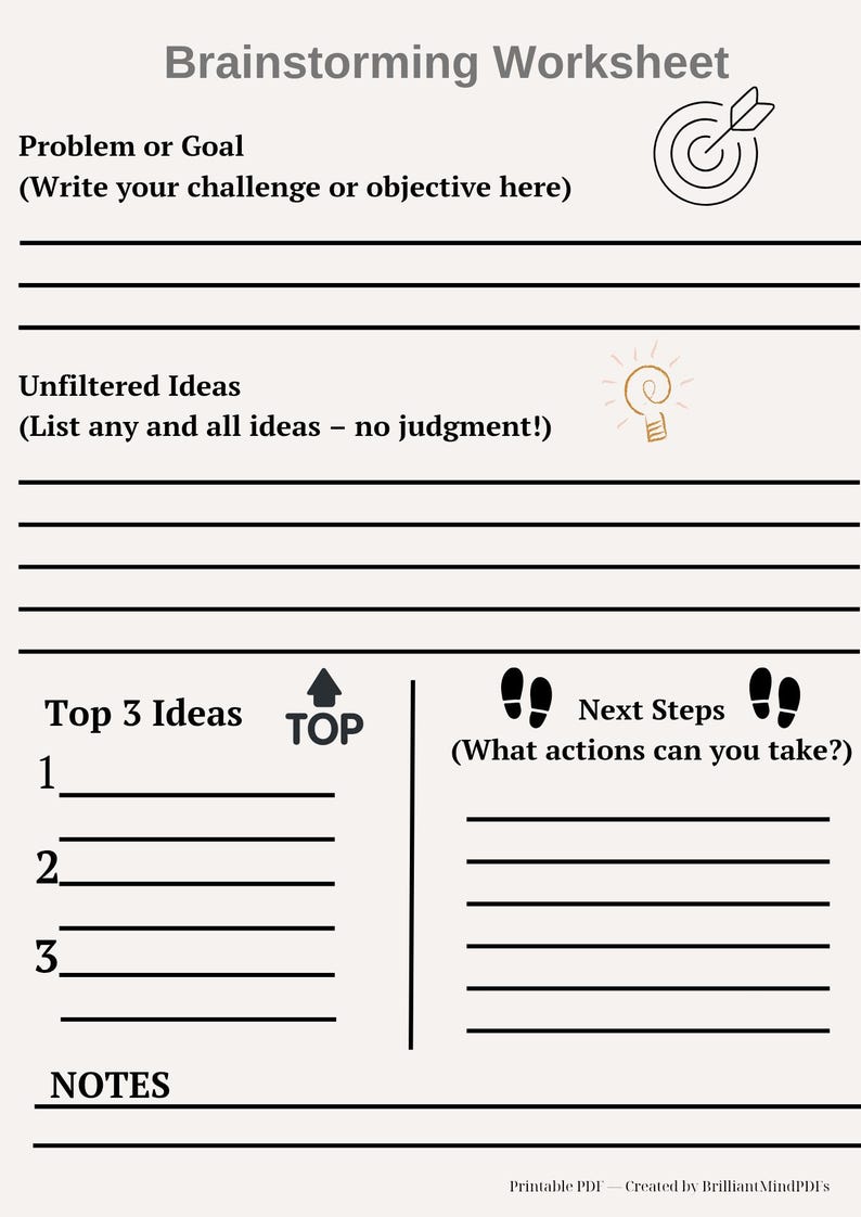 Brainstorming Worksheet Printable | Idea Planning Template | A4 PDF ...
