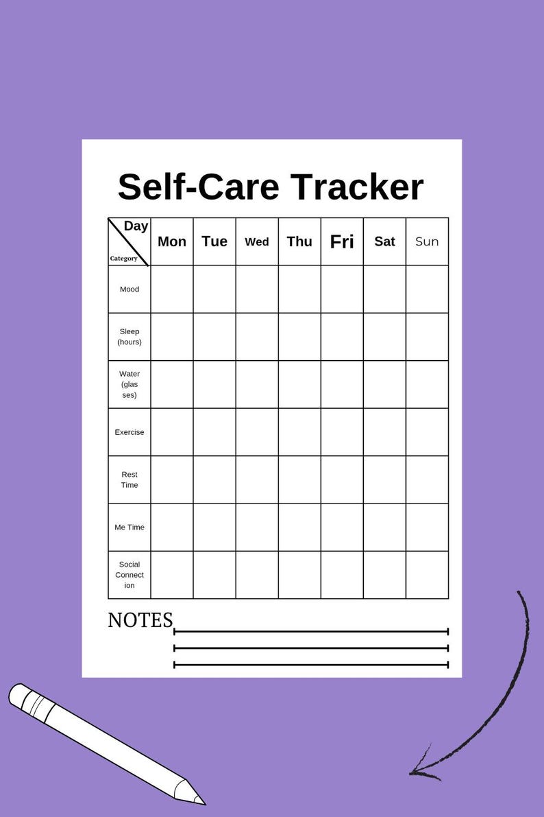 Self-care Tracker | Printable A4 Daily Wellness Planner | Mood, Sleep ...