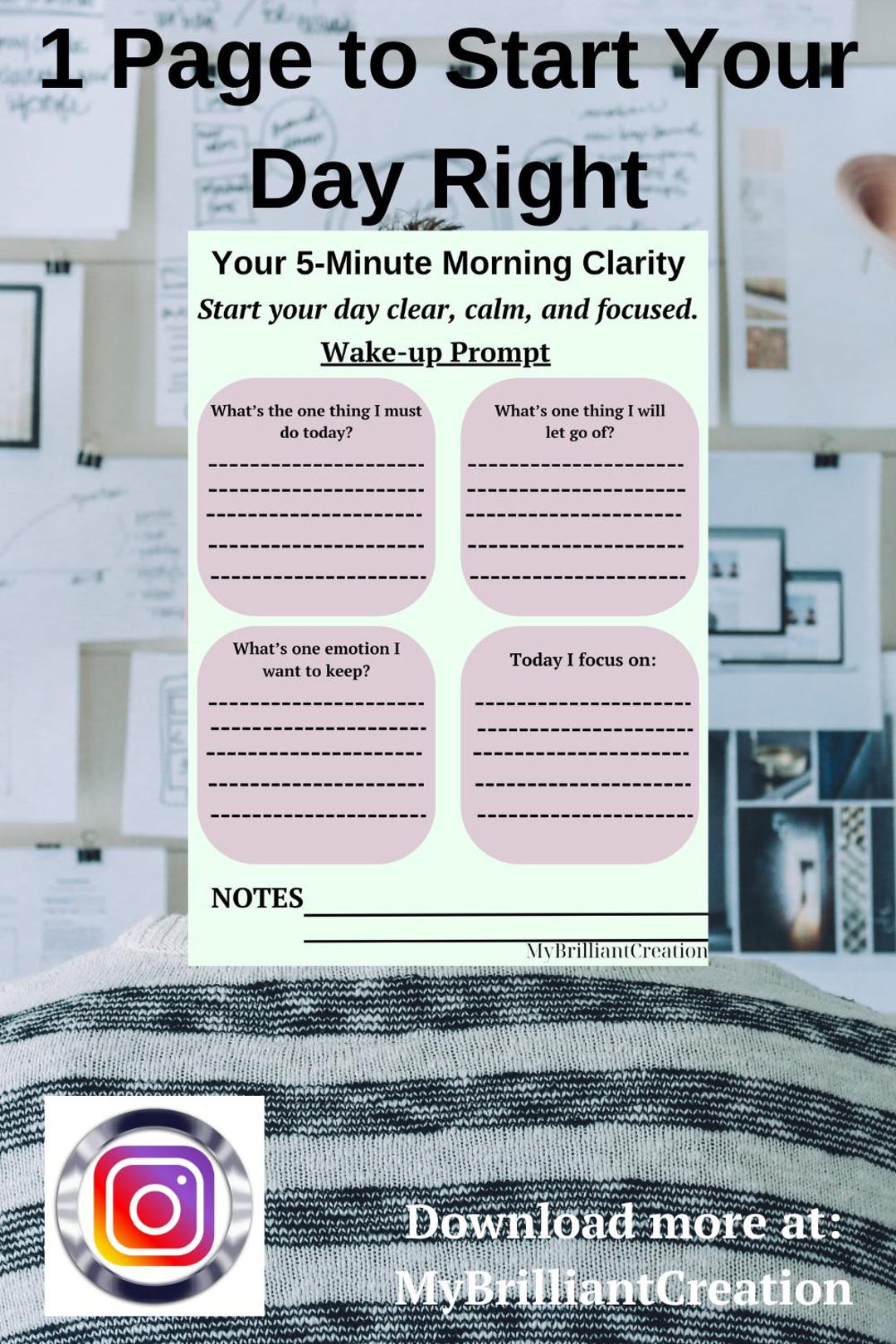 5-minute Morning Clarity | One Page Focus Template | Daily Mental Reset ...