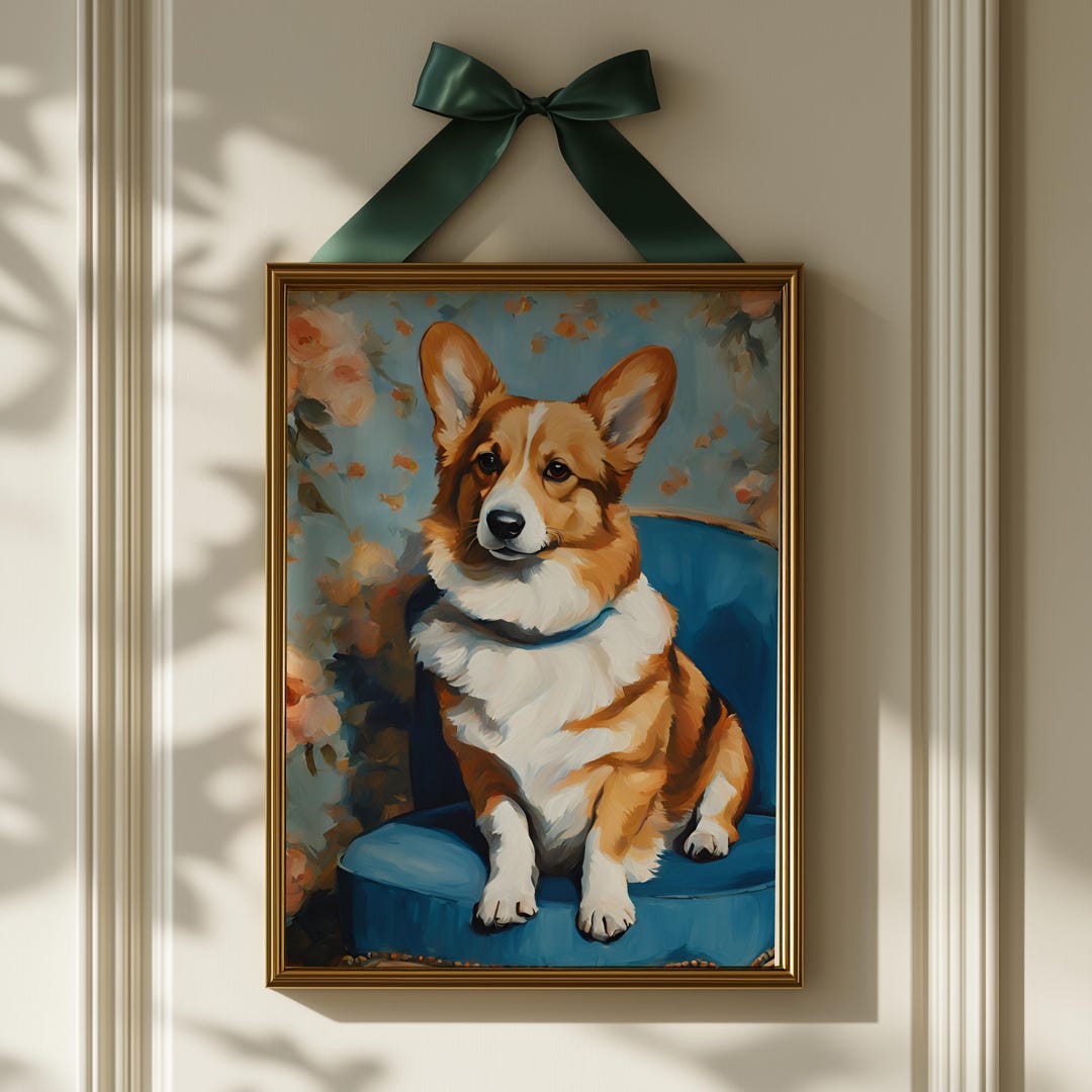 Welsh Corgi Dog Portrait Wall Art, Corgi Dog Printable Art, Dog ...
