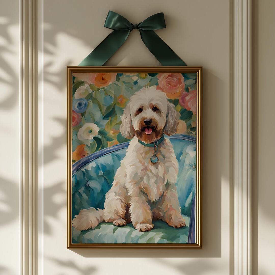 Doodle Wall Art, Golden Doodle Portrait, White Doodle Dog Art, Cute Pet ...