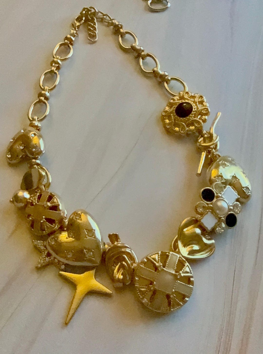 Vintage Metal Punk Style Heart, Flower & Star Shaped Pendant Necklace ...