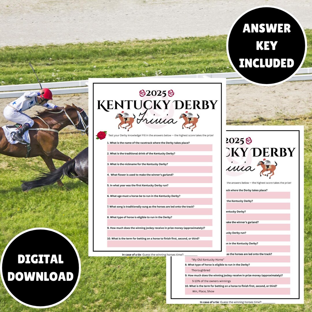Kentucky Derby Trivia Game - Printable Party Activity - Derby Quiz With ...
