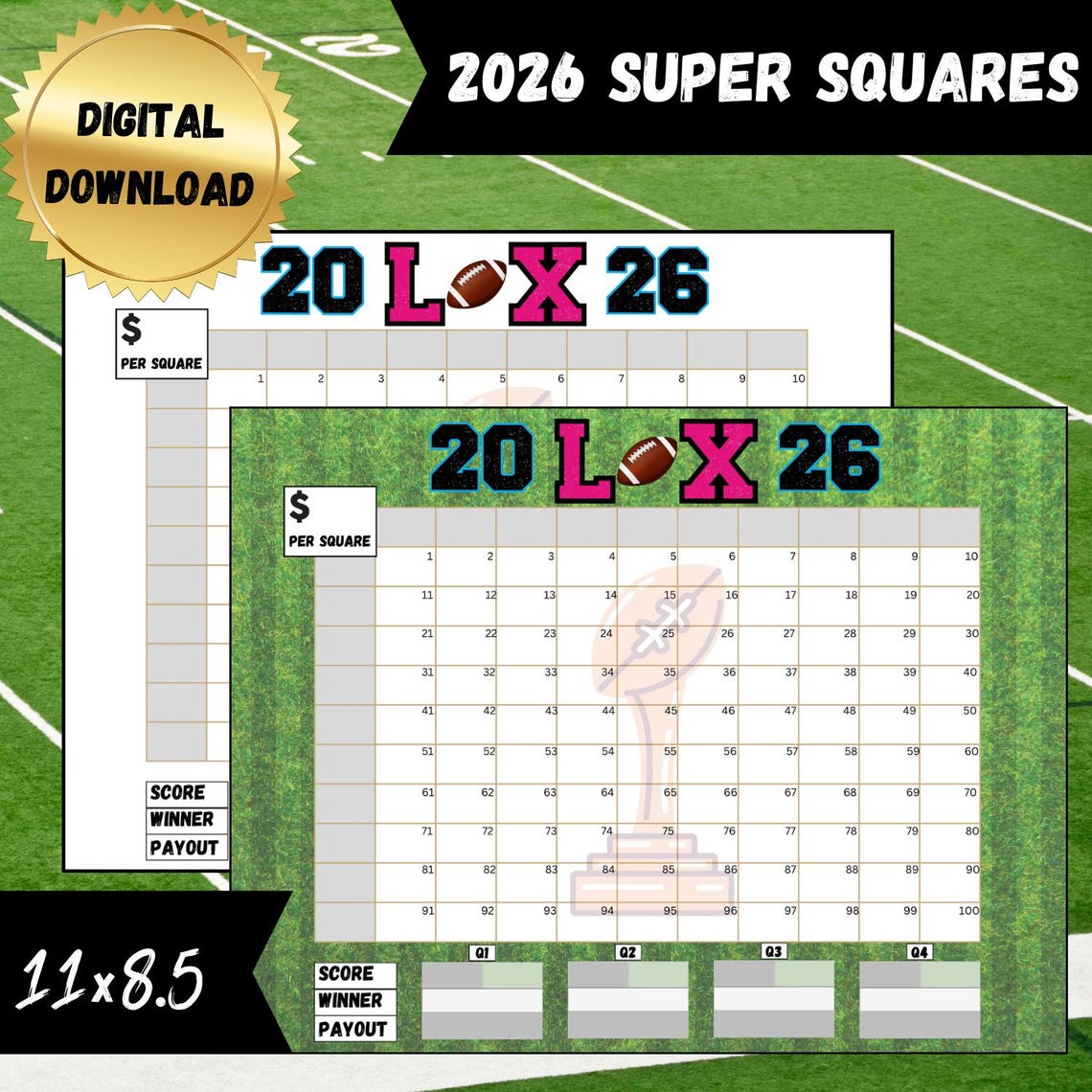 Super Squares Game - 100 Square Football Pool - Printable & Instant ...