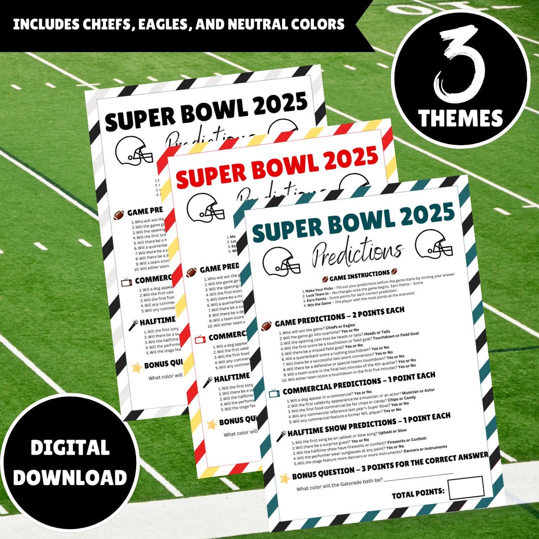 Super Bowl Predictions Game - Printable Super Bowl Party Game - Instant ...