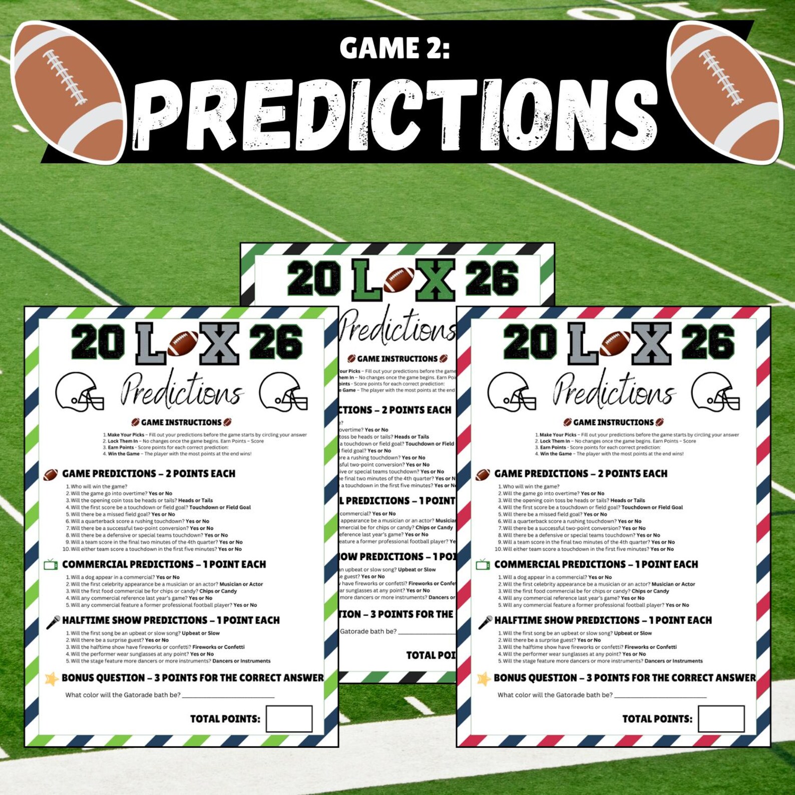 2026 Super Big Bowl Game Party Pack – Football Bingo, Predictions ...