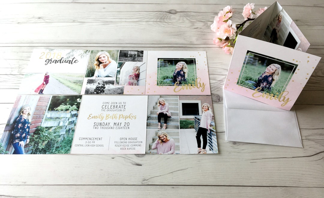 Folded Graduation Announcement Invitations · Custom Tri-fold Pink ...