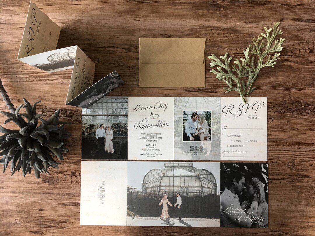 Natural Wedding Invitations All in One Design With Tear off RSVP Card ...